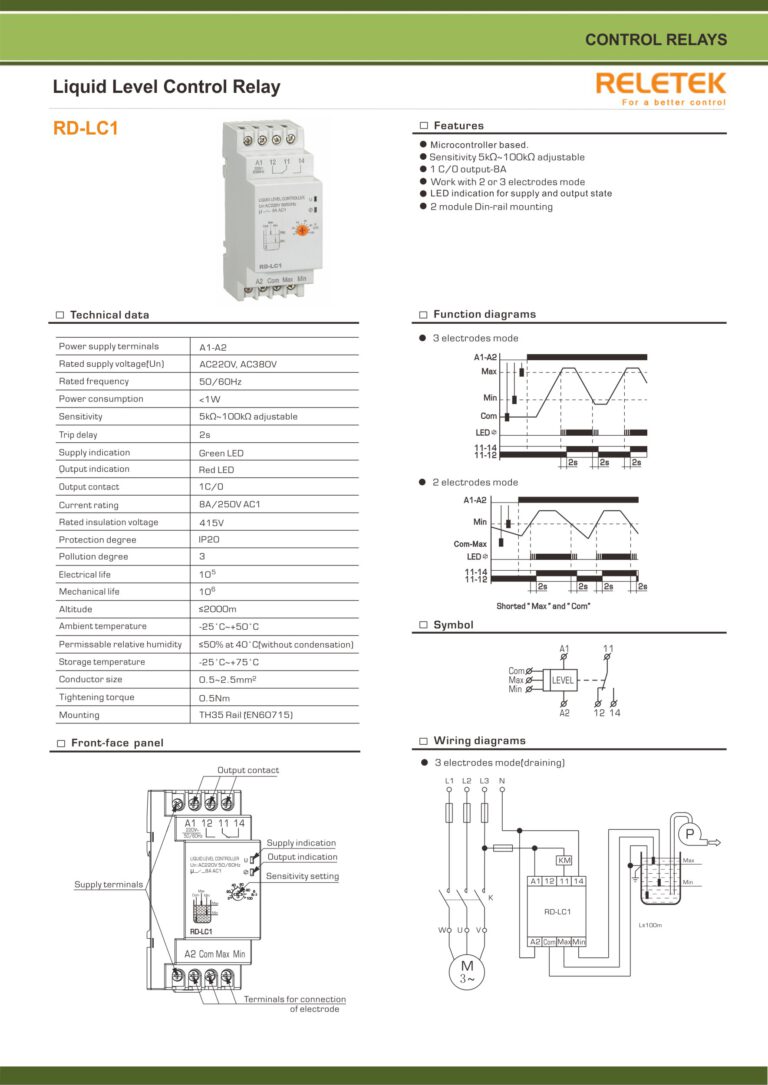 RD-LC1 Liquid/Water Level Control (WLC) Relay – RELETEK – Gala Multi Sukses
