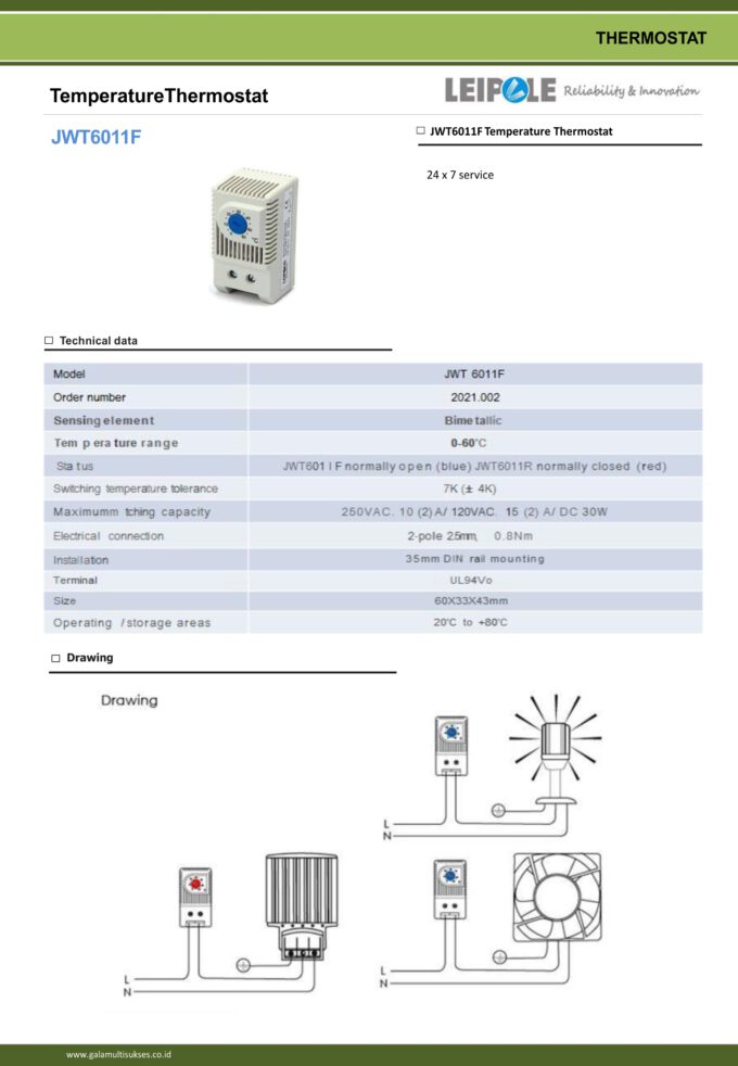 JWT6011F Enclosure Thermostat – LEIPOLE – Gala Multi Sukses