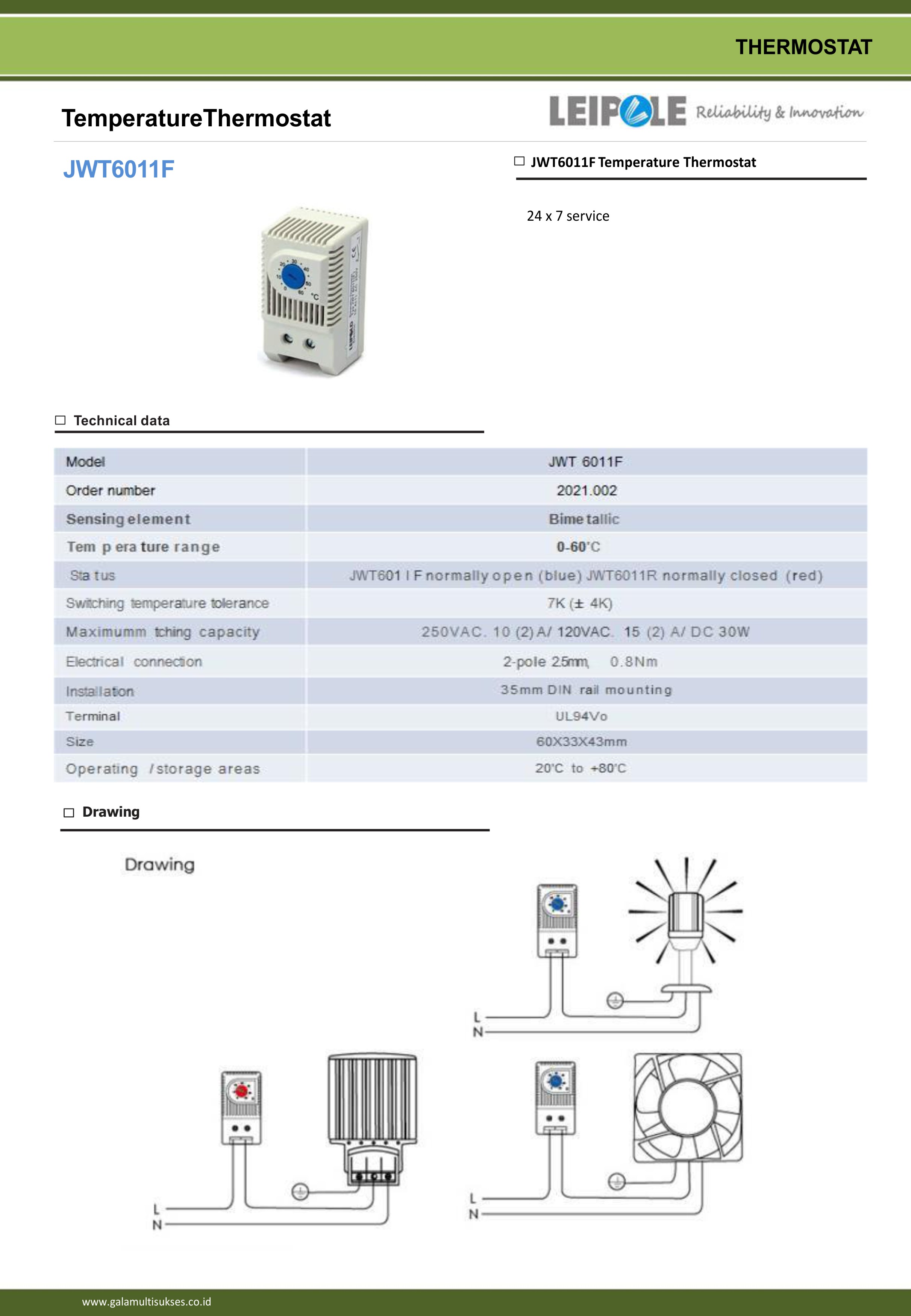 JWT6011F Enclosure Thermostat – LEIPOLE – Gala Multi Sukses
